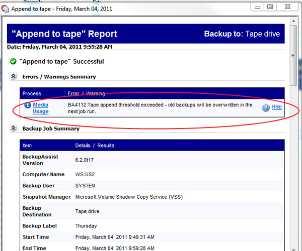 How to append multiple backups to tape using BackupAssist's Zip Engine