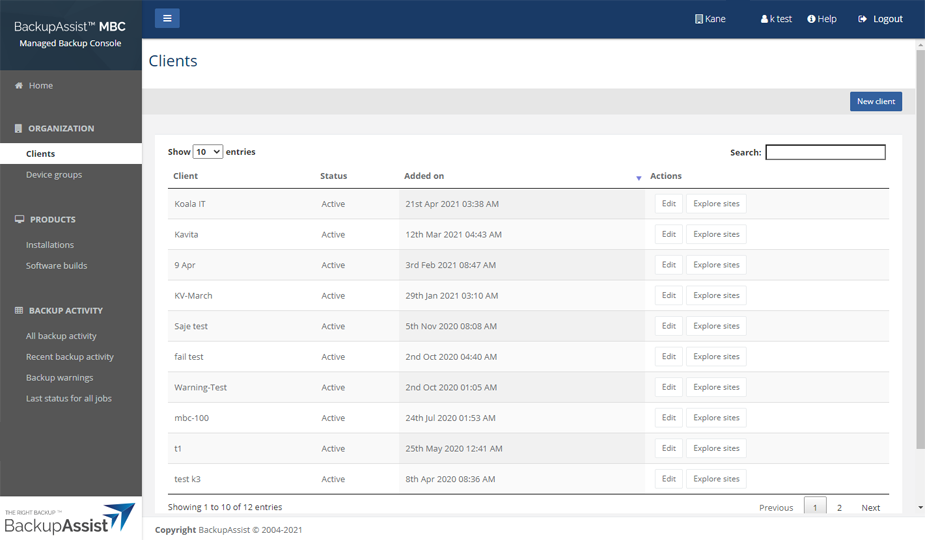 Onboarding a new client