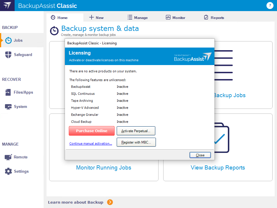 Registering BackupAssist Classic