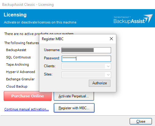 Registering BackupAssist Classic